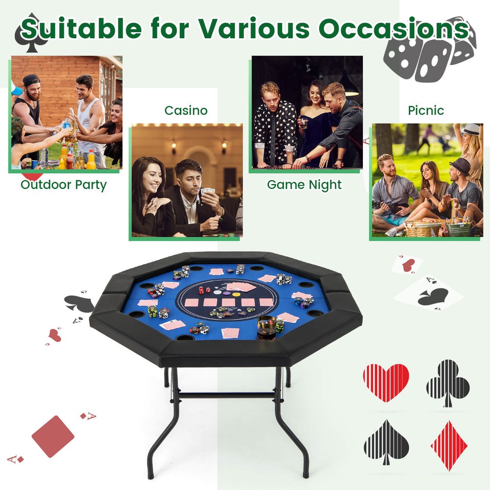 48" Foldable Poker Table for 8 Players Portable Blackjack Texas Hold’em ...
