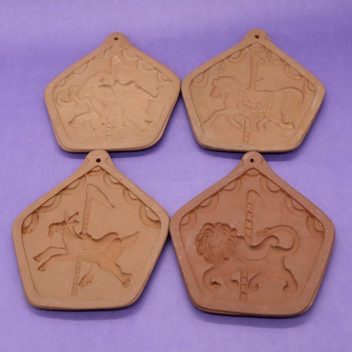 4 Hartstone USA Vintage Clay Cookie Molds, Carousel Animals, Food or ...