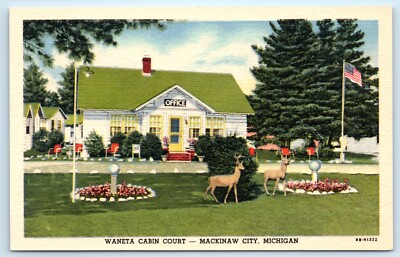 POSTCARD Waneta Cabin Court Mackinaw City Michigan US 23 Linen | eBay