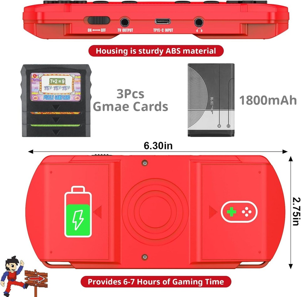 Portable Handheld Game Console 3" HD Built-in 258 Games HD Classic Kids ...