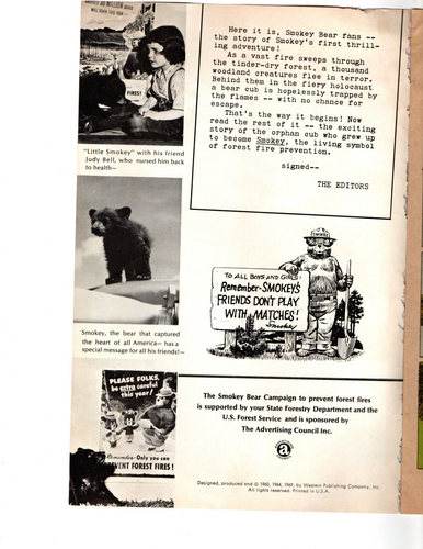 1960s The True Story of Smokey the Bear Comic Book 1969 Prevent Forrest ...