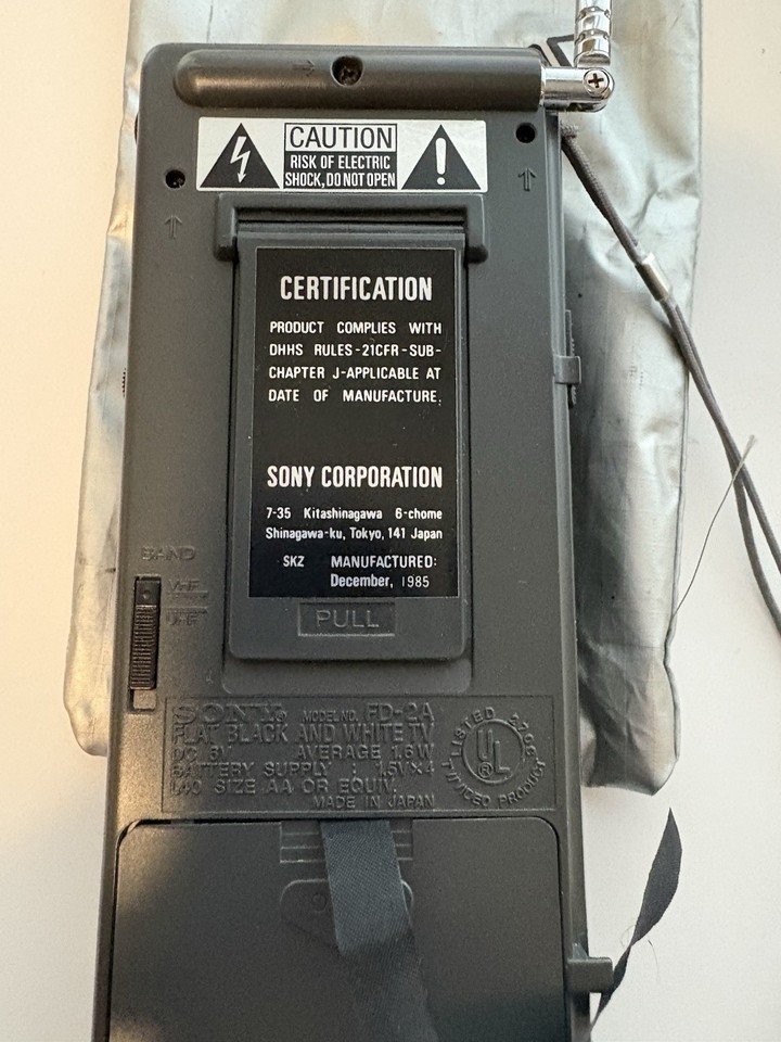 Vintage Sony Watchman Black & White TV Model FD-2A Works VHF UHF | eBay