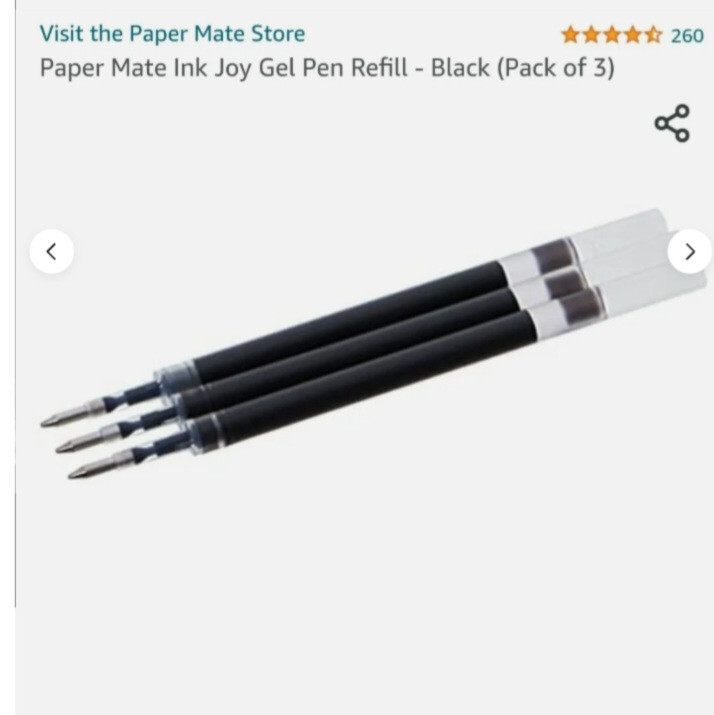 Paper Mate InkJoy Pen Gel Refill 0.7mm Medium Tip Nib BLACK INK Pack of ...