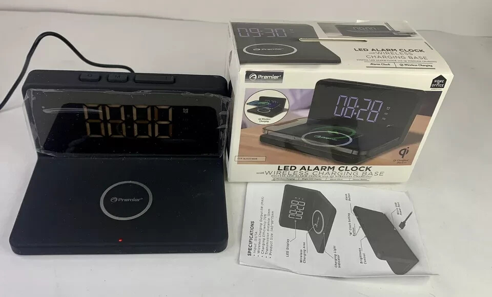 Premier LED Alarm Clock With Wireless Charging Base BLACK Open box | eBay