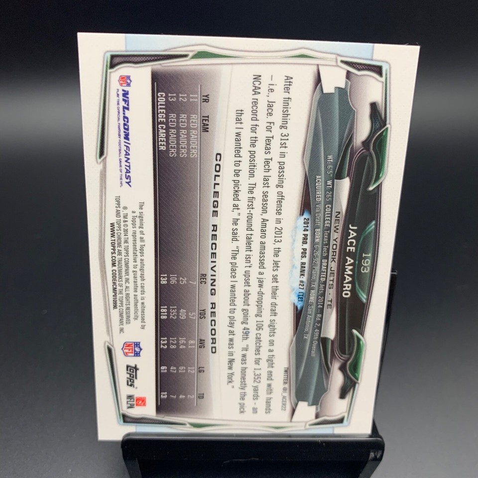 2014 Topps Chrome Mini #193 Jace Amaro Auto RC New York Jets | eBay