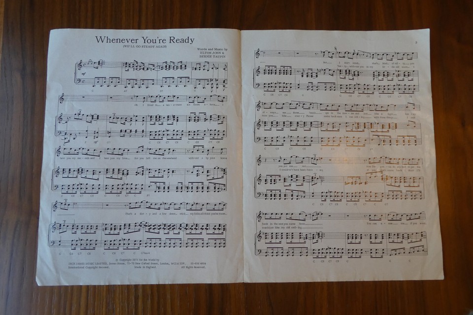 ELTON JOHN"Whenever You're Ready.."RARE RARE 1973 UK Sheet Music+Bonus ...