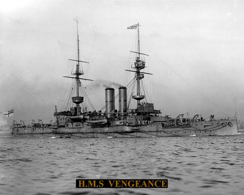 ROYAL NAVY BATTLESHIP HMS VENGEANCE 1899 8 X10 PHOTOGRAPH WITH STATS ...