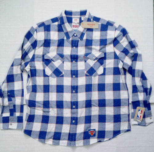 MEN Levi's IRREGULAR Flannel Shir Metal Buttoned blue Plaid NBA NY ...