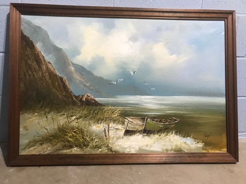 Large Framed Original Oil On Canvas Seascape Painting Artist Engel 24"H ...