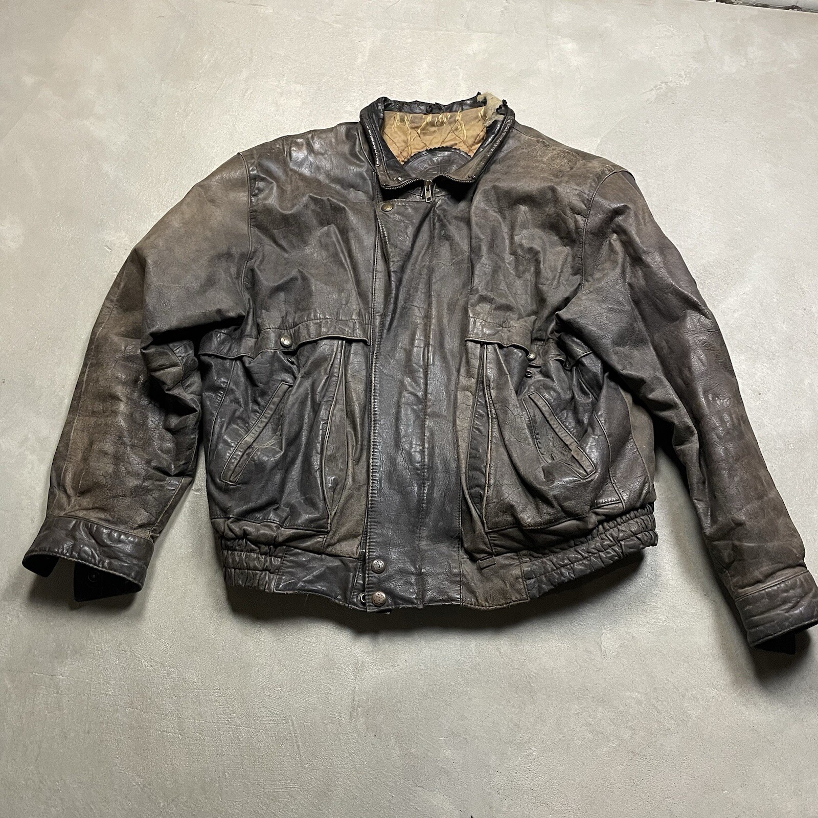 Vintage Distressed Leather Jacket Bomber Aviator Size… - Gem