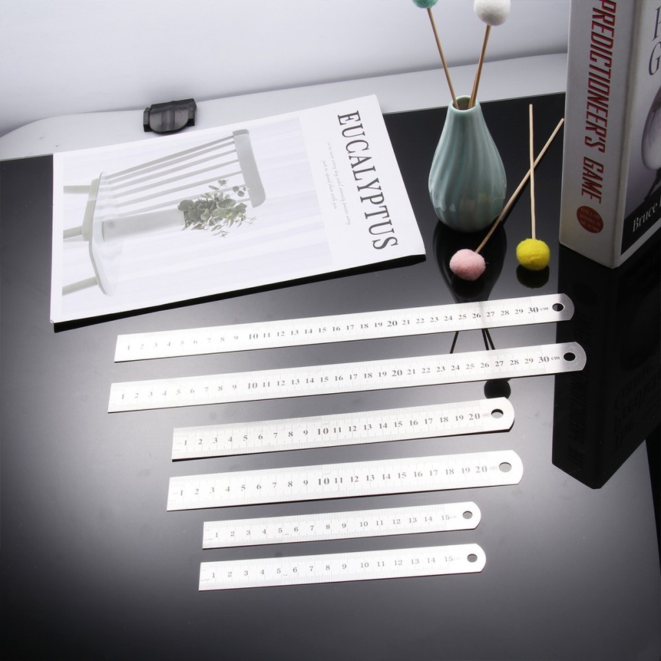 6 PCS Graduated Steel Ruler Office Straight Rulers Double Scale Measure ...