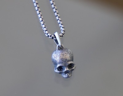 David Yurman Silver Memento Mori Skull Amulet with Black Diamonds 22 ...