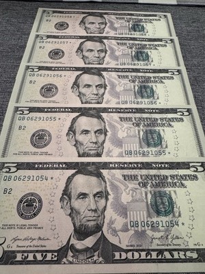 Five 2021 $5 Consecutive Uncirculated Star Notes !! | eBay