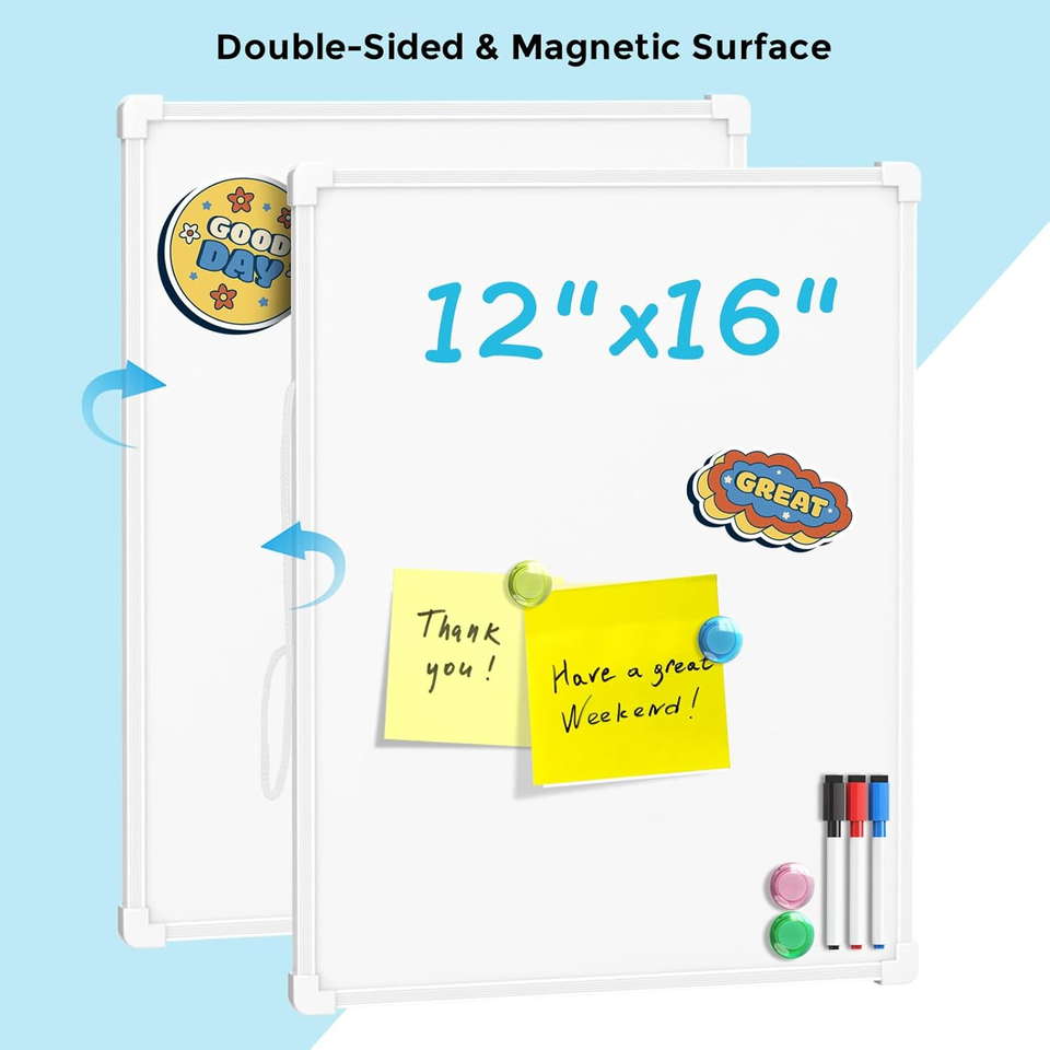 Double-Sided Dry Erase Board for Wall, 16"X12" Hanging Whiteboard ...