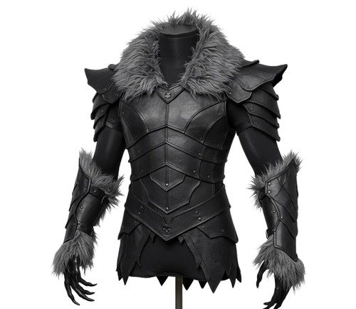 Black Leather Medieval Fur Armor Pure Cowhide Knight Armor Cosplay ...