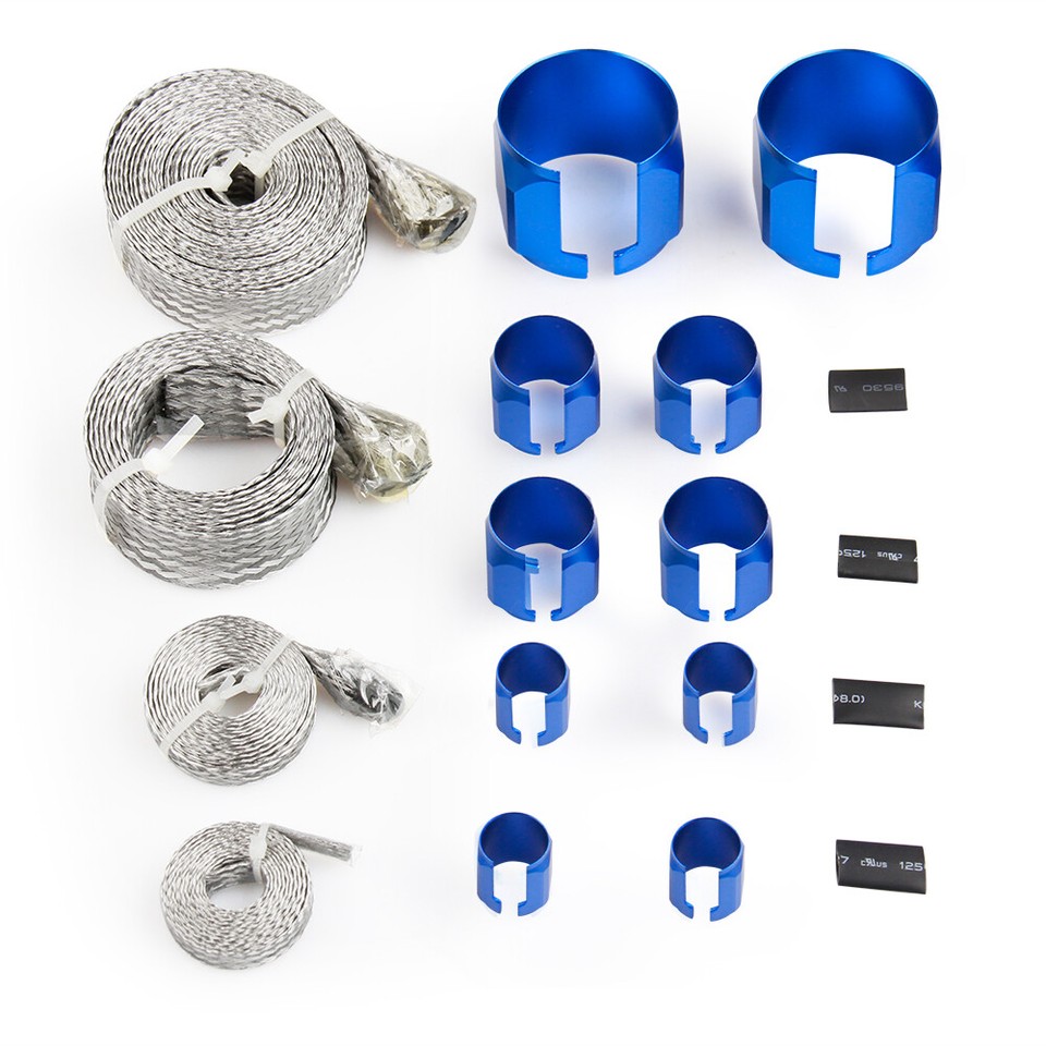 Universal Blue Stainless Steel Braided Radiator Hose Sleeving Dress-Up ...