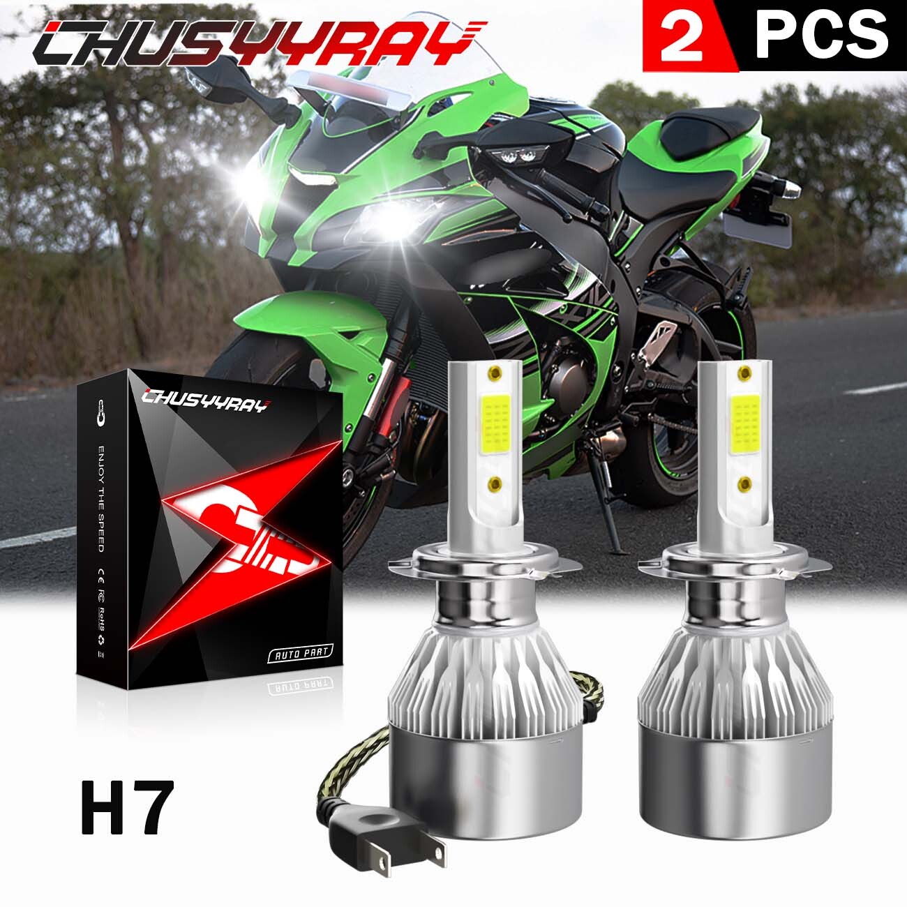 For Kawasaki KLR650 2008-2018 2PCS H7 LED Headlight Lights Bulbs ...