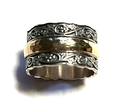 NWOT OR PAZ STERLING SILVER 925 FLORAL TWO TONES SPINNER RING SZ 11 ...