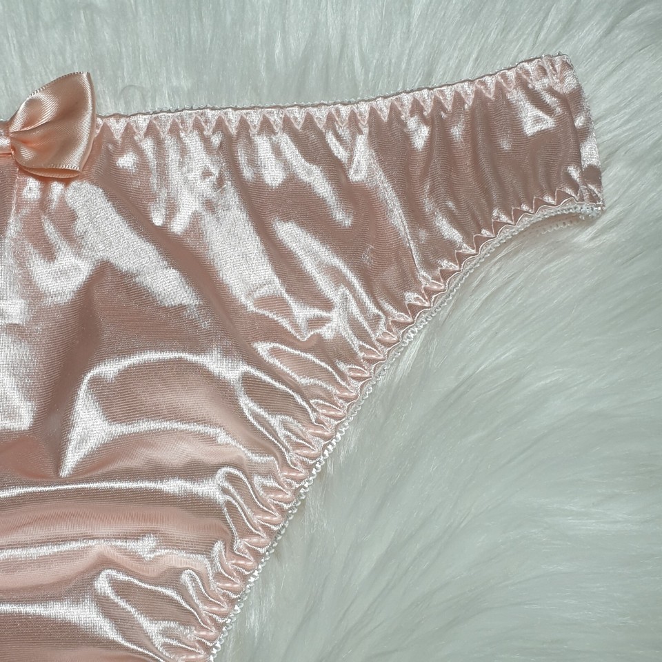 VTG Slippery Nylon Satin Panty Glossy Pink Bikini Sissy Brief Size 9 ...