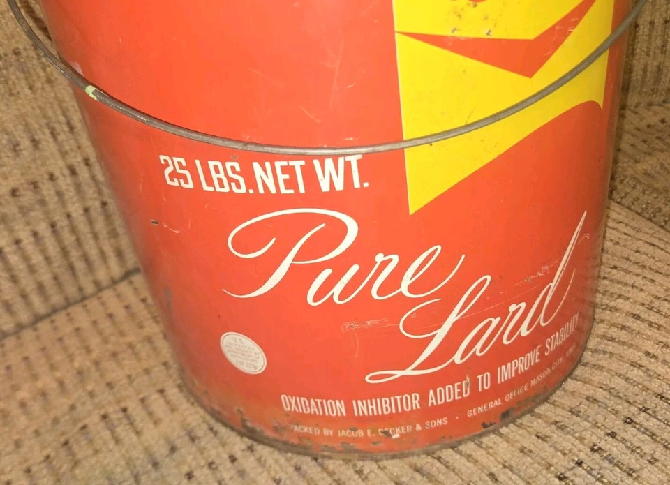 VTG DECKERS PIQUALITY PURE LARD 50LB CAN PIQUA OHIO TIN ADVERTISING VAL ...