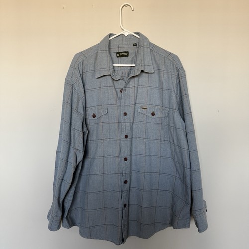 Orvis Mens Fairbanks Flannel Shirt XXL Button Up Elbow Patch Western ...