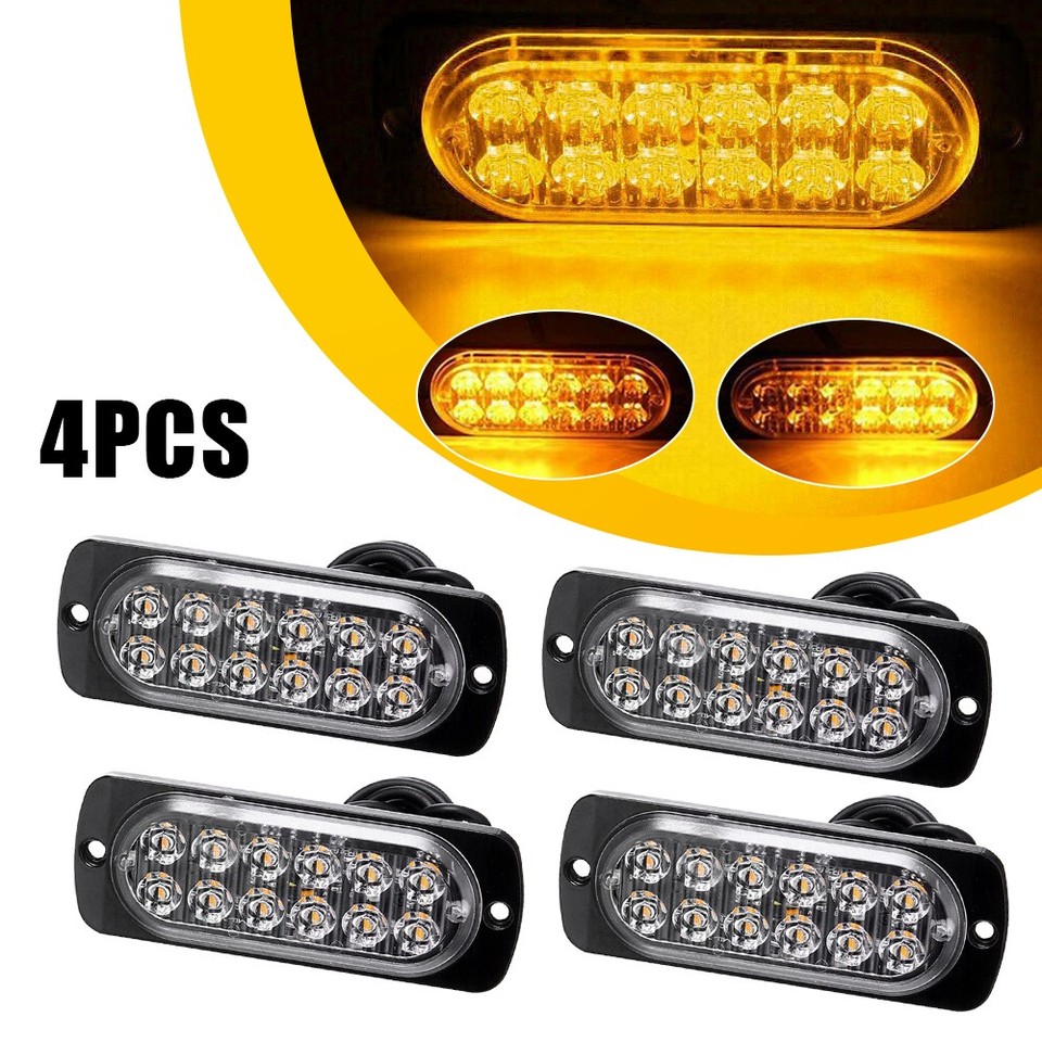4x Amber 12LED Car Truck Strobe Light Bar Flashing Indicator Runing ...