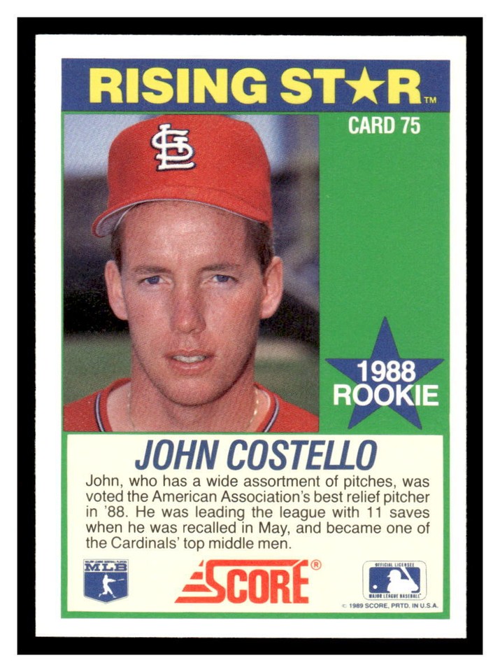 1989 Score Hottest 100 Rising Stars #75 John Costello - St. Louis ...