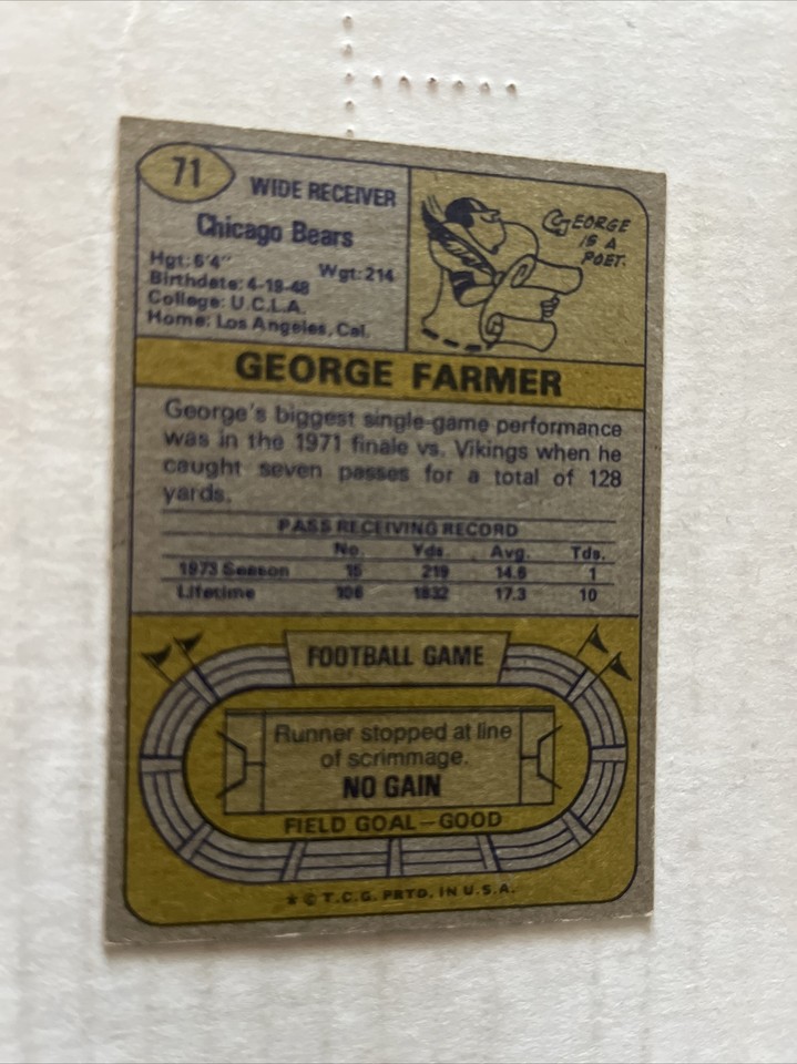 1974 George Farmer Chicago Bears Topps Football Card #71 | eBay