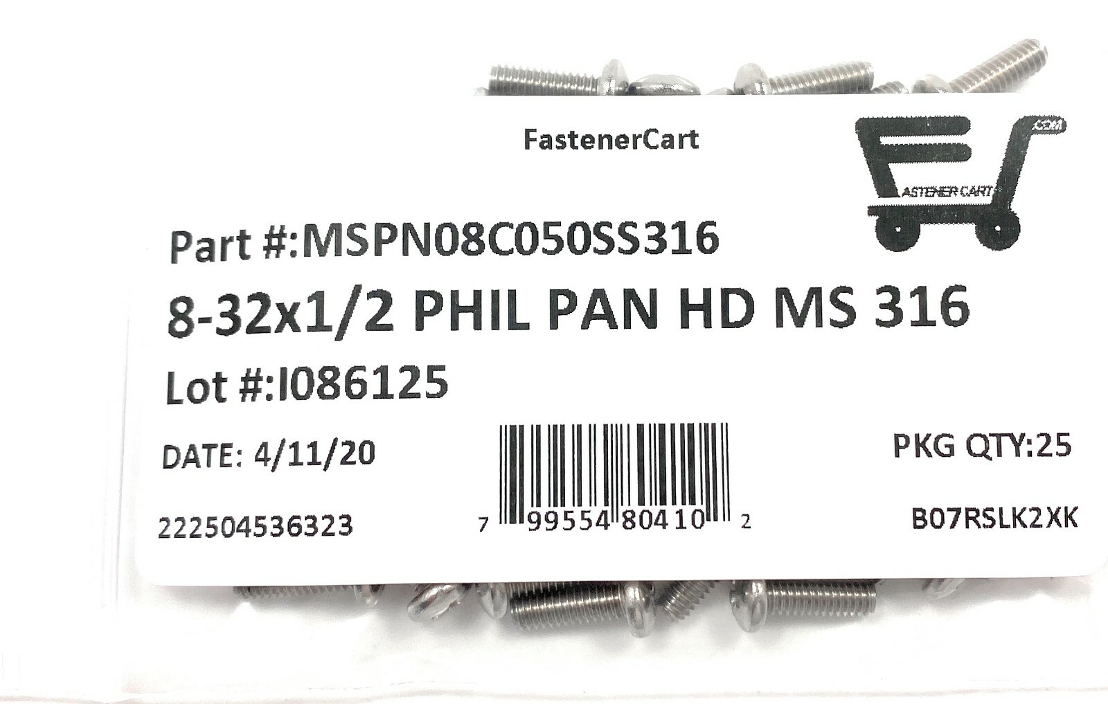 (25) 8-32x1/2 316 Stainless Steel Phil Pan Head Machine Screw MARINE ...