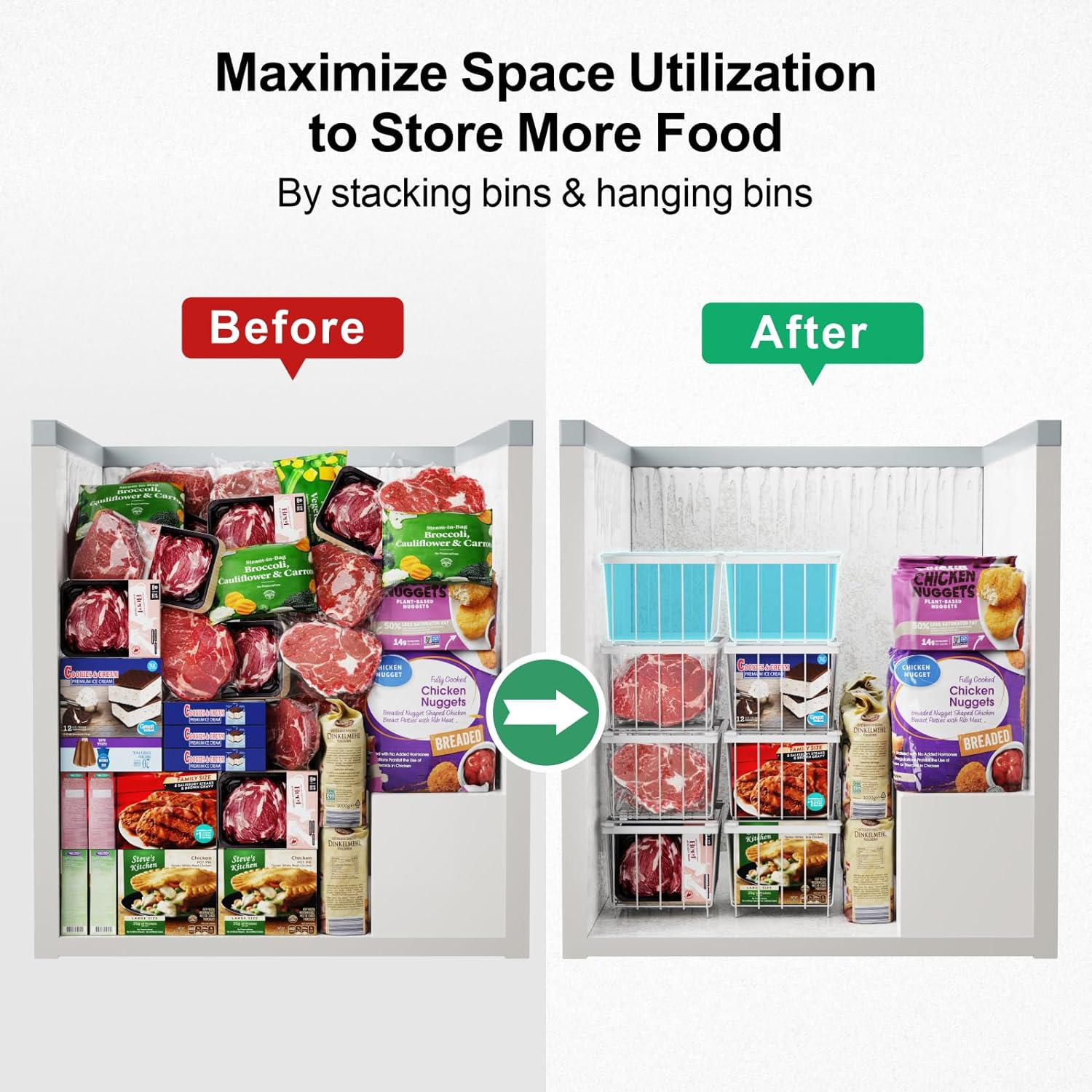 Chest Freezer Organizer - 4 Pack Stackable Freezer Organizer Bins for ...