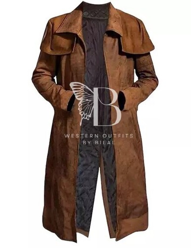 Western American leather Ranger duster long coat men's suede leather ...