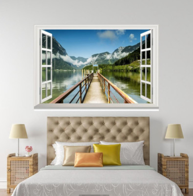 3D Bridge Hills 60 Open Windows Mural Wall Print Decal Deco AJ ...