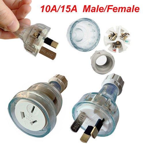 3 Pin Male Plug Female Socket 10A 10amp 15A Clear Electrical-Cable 240V ...
