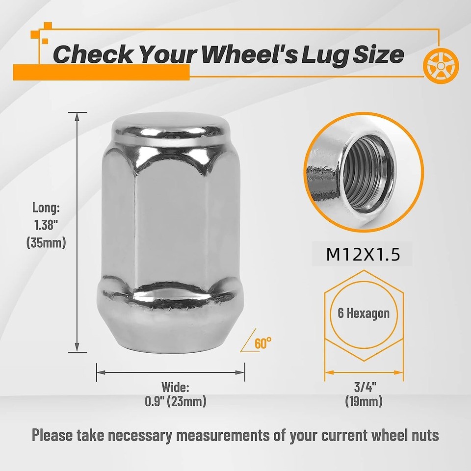 M12x1.5 Lug Nuts Chrome Lug Nuts Acorn Lug Nuts 12x1.5 19mm Hex 1.38 ...