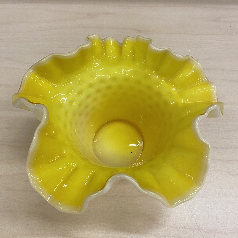 Fenton Yellow Overlay Hobnail Goldenrod Glass Bowl Pre-Logo Rare | eBay