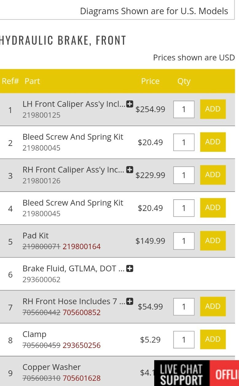 Can-Am Front Brake Pad Set Kit PN 219800164 OEM With 50 Life Left for ...