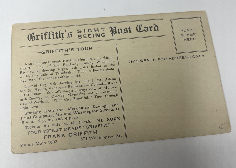 Vintage Postcard Portland OR Griffith’s Sightseeing Tour Unposted | eBay
