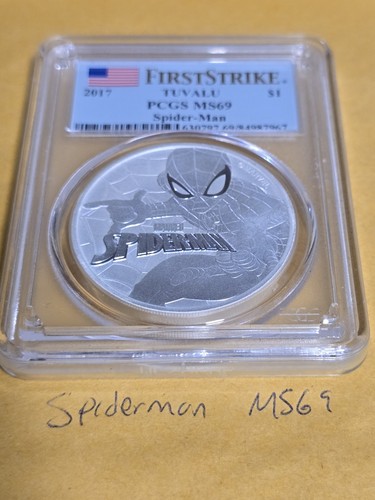 2017 Tuvalu Spider-Man FIRST STRIKE 1 Oz Silver Dollar PCGS MS69 graded ...