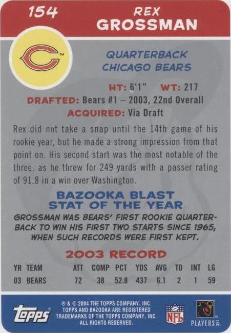 2004 Bazooka Rex Grossman #154 for sale | eBay