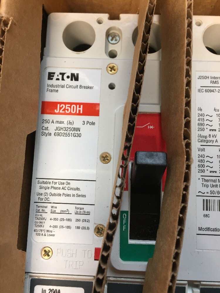 EATON JGH3200FAEC 3 Pole 200Amp J250H JGH Circuit Breaker JGH3250NN NEW ...