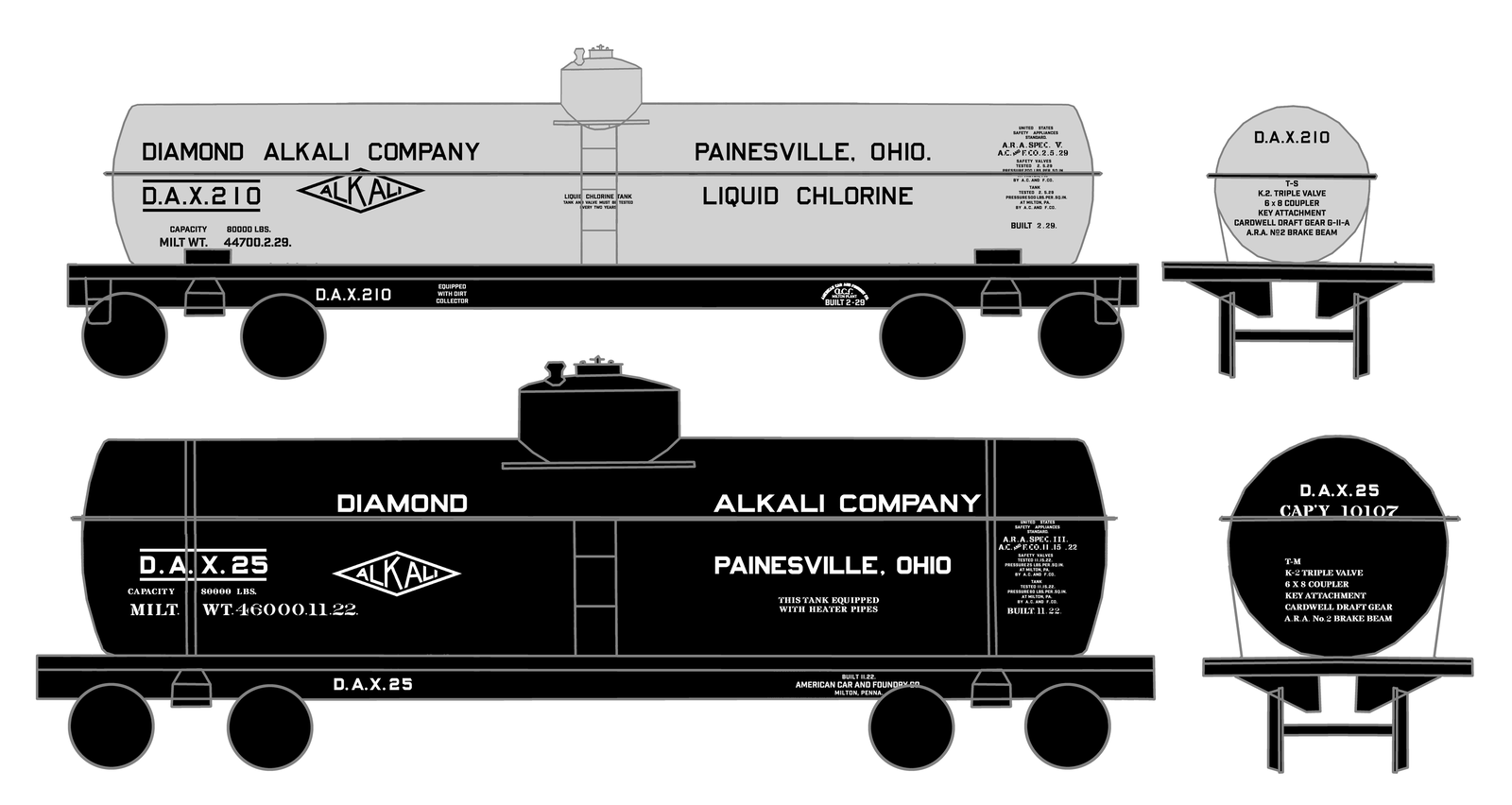 K4 HO Scale Decals Diamond Alkali Chemicals Tank Car Black White Red ...