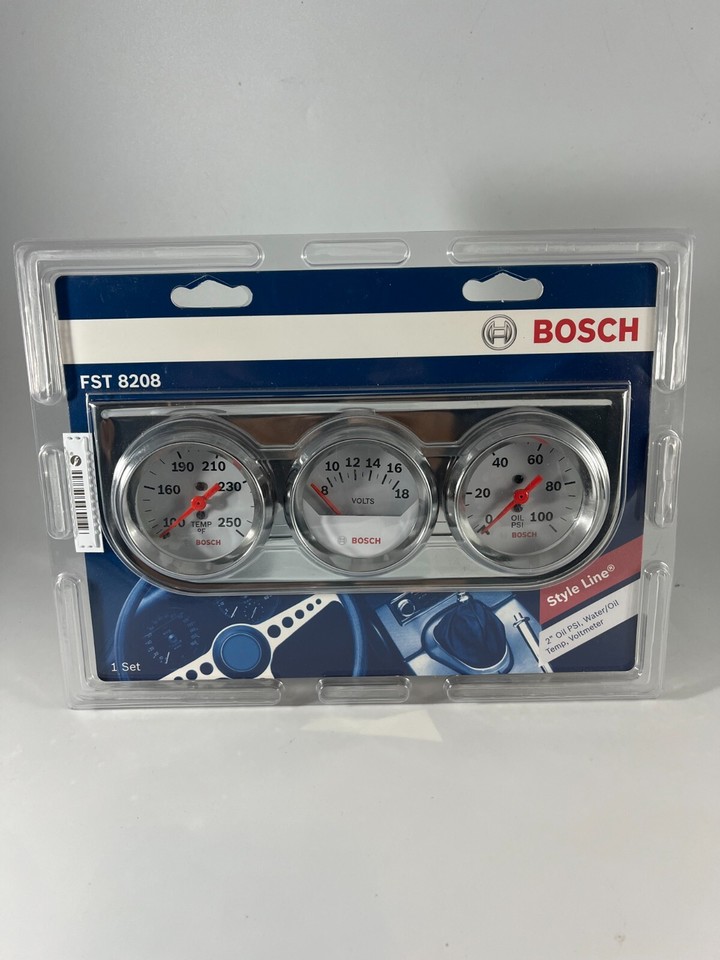 BOSCH STYLE LINE 3 GAUGE KIT 2" OIL PSI, WATER/OILTEMP VOLTMETER CHROME ...