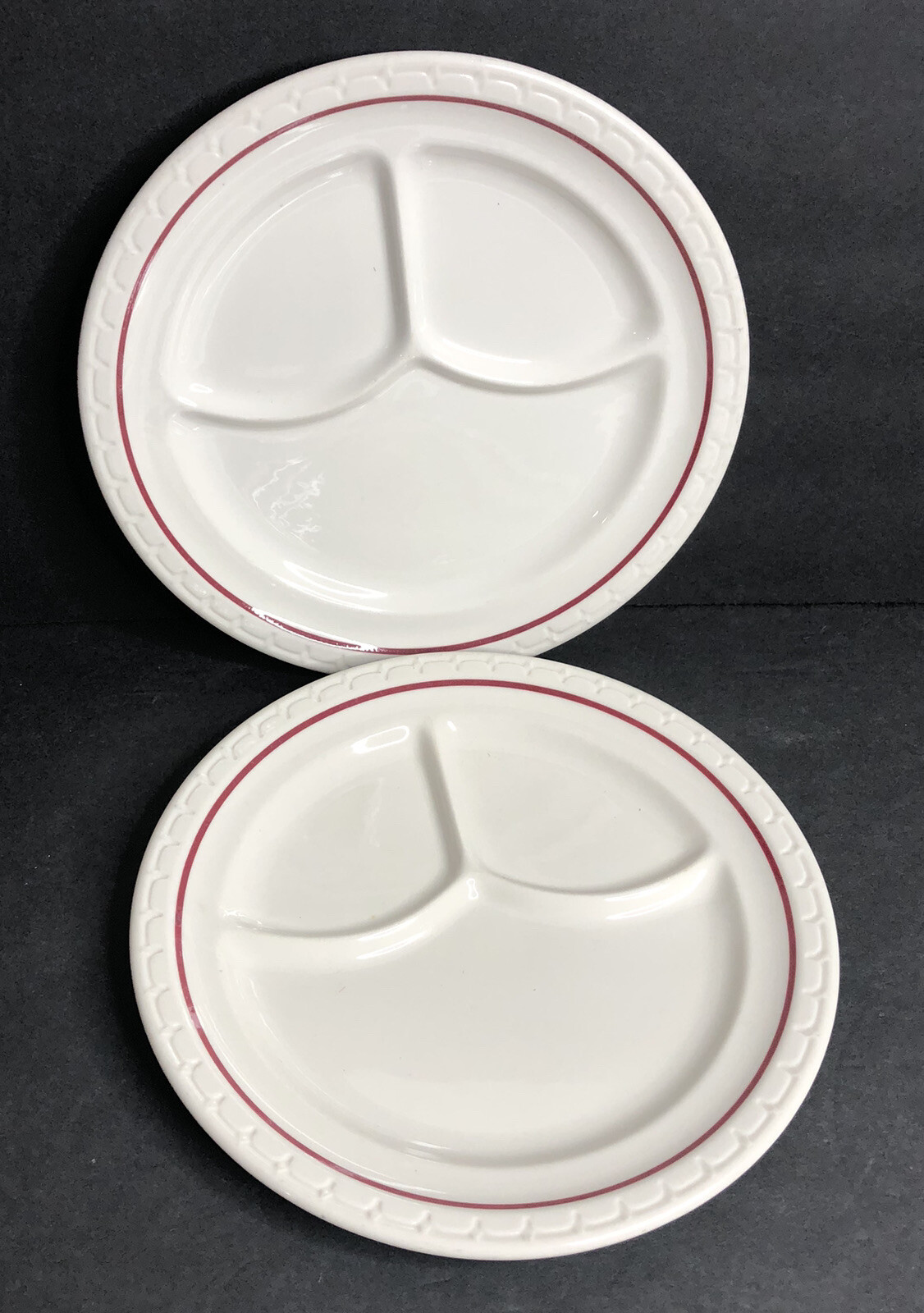 Syracuse China Divided Dinner Plates Maroon Rim 9 1/2" Scalloped Edge ...