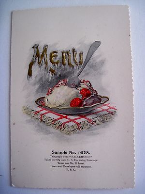 Attractive 1900's Salesman's Sample of Menu Card For Party or Wedding ...