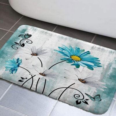 Rustic Daisy Bathroom Rugs Farm White Blue Daisy Floral Country Wooden ...