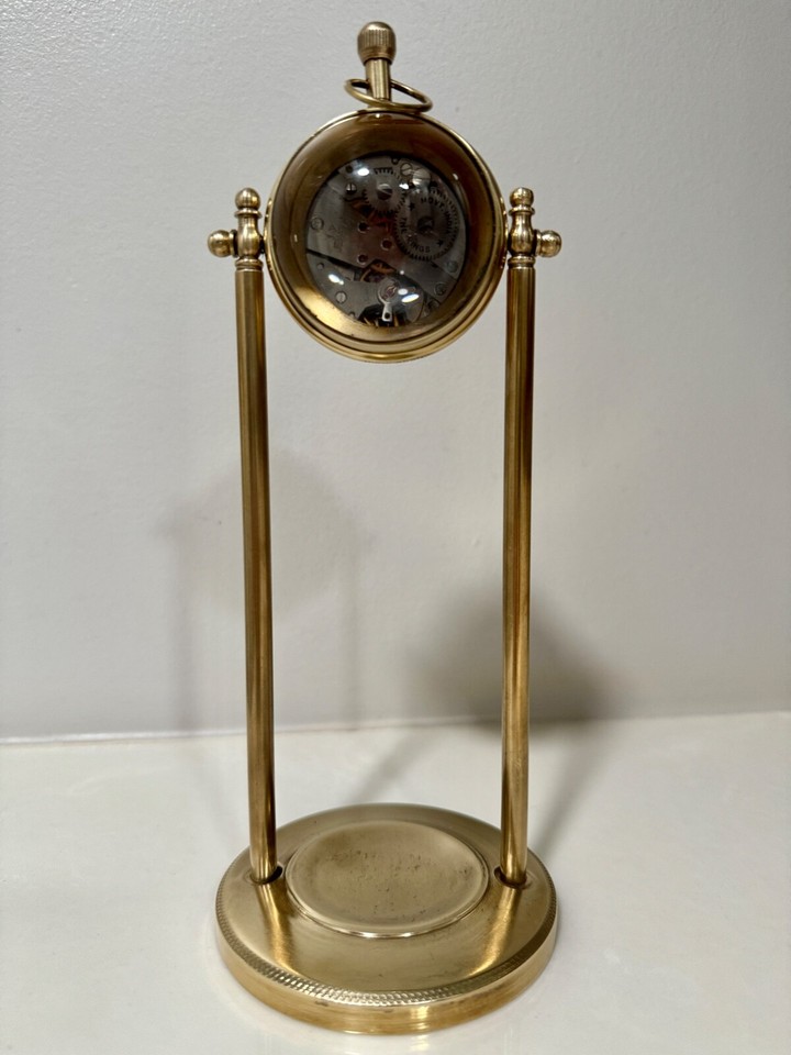Glass Orb Brass Desk Clock THE KING'S INDIA 17 Jewel Movement Tilt ...