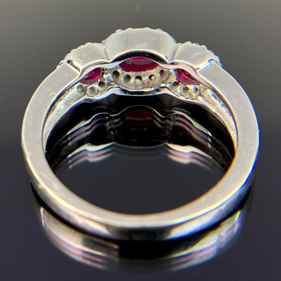 EFFY 14k Three Stone Ruby & Diamond Halo White Gold Ring Size 7 | eBay