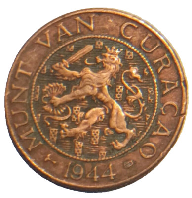 1944 D CURACAO (NETHERLANDS) - 2 1/2 Cents Bronze Coin - Vintage Very ...
