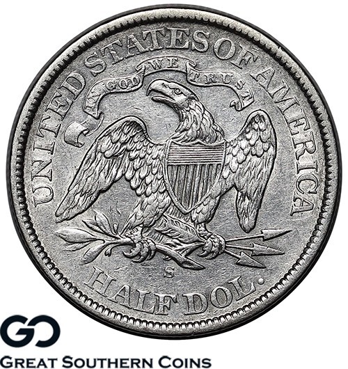 1871-S Seated Liberty Half Dollar, Choice AU San Francisco Silver 50 ...