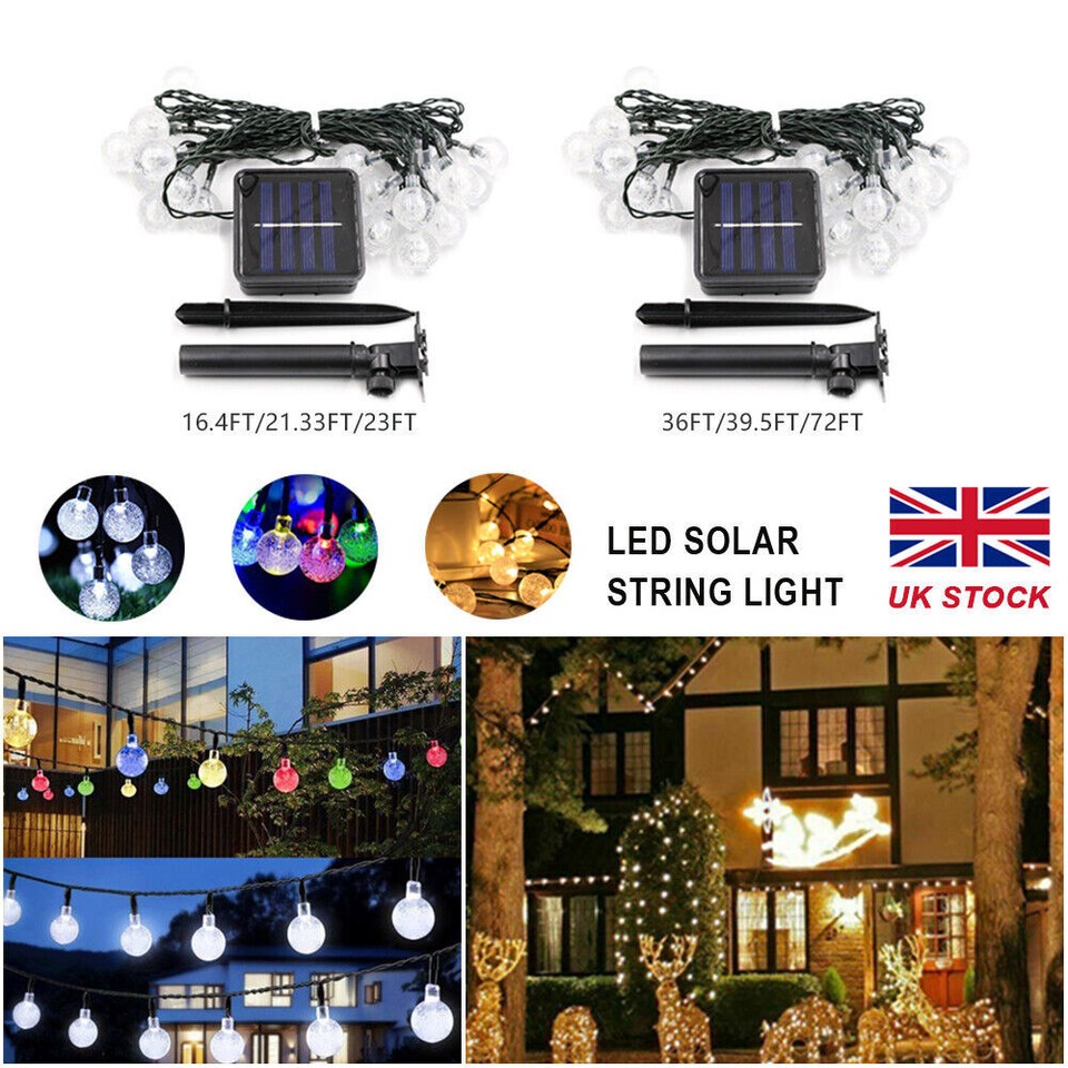 100LED SOLAR POWERED RETRO BULB STRING LIGHTS GARDEN OUTDOOR FAIRY ...